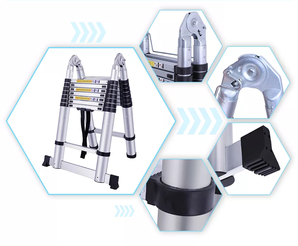 3.8 m aluminum folding extension ladder portable multi-purpose folding ...